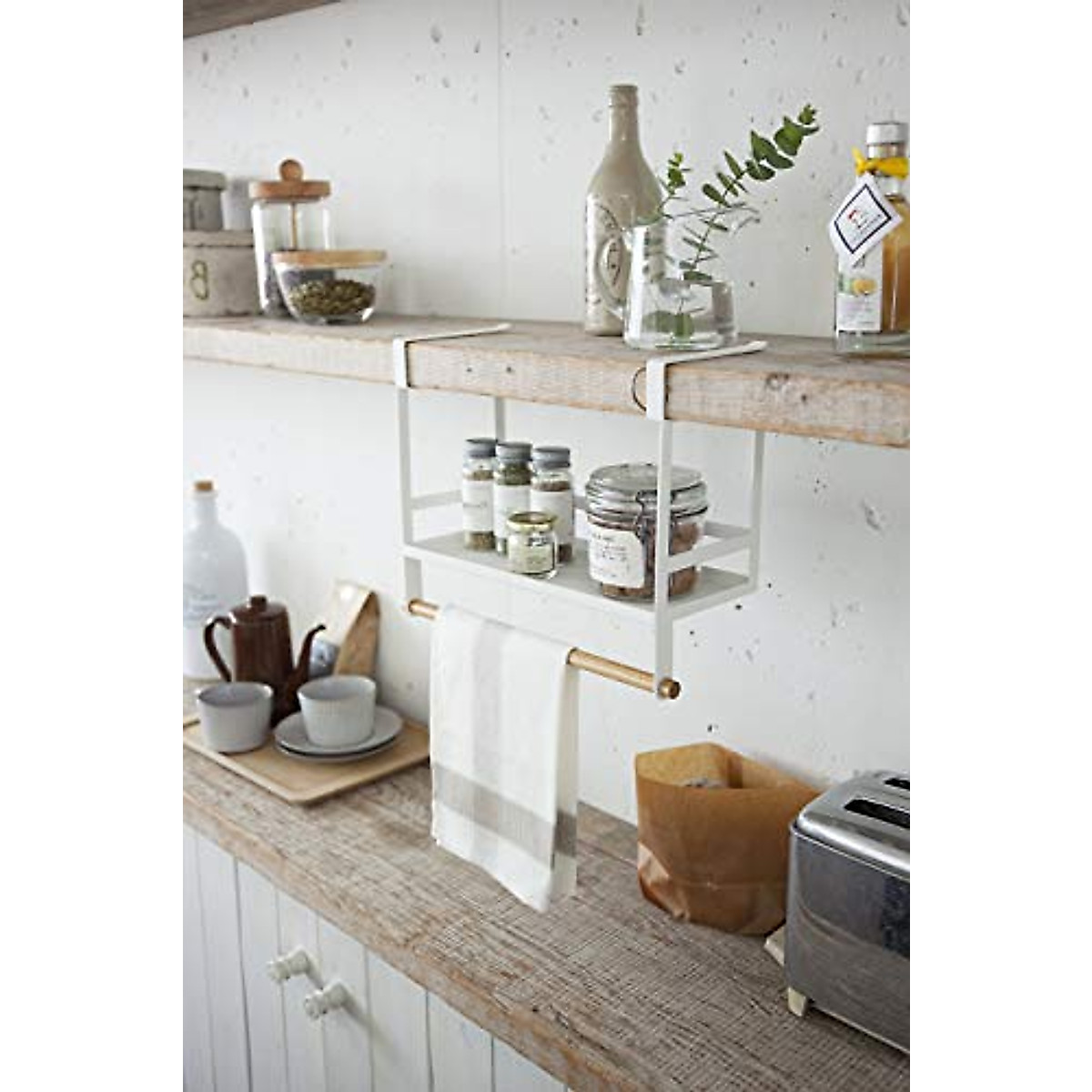 Yamazaki Home Undershelf Shelf Spice Rack-Kitchen Storage, Cabinet Organizer | Plastic + Wood, One Size, White