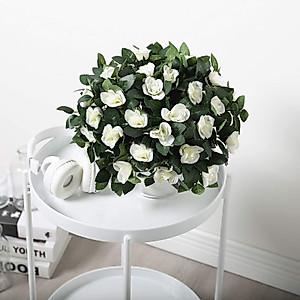 Houele - 6 Pcs 10.92" Milky White Flowers, Artificial Rose Bouquet Fake Flowers, Faux Plastic Greenery Foliage Plants for Home Garden Office Wedding Indoor Decoration
