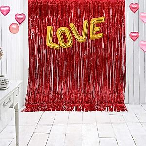 CYLMFC Metallic Tinsel Curtains, 2 Pack 3x8ft Foil Fringe Backdrop for Birthday & Graduation Decorations, Red