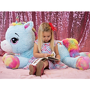 Muiteiur 43inch Large Unicorn Stuffed Animal, 5.4lbs Giant Unicorn Plush Hugging Pillow, Big Fat Blue Stuffed Unicorn Plush Toy Gift for Girls Boys