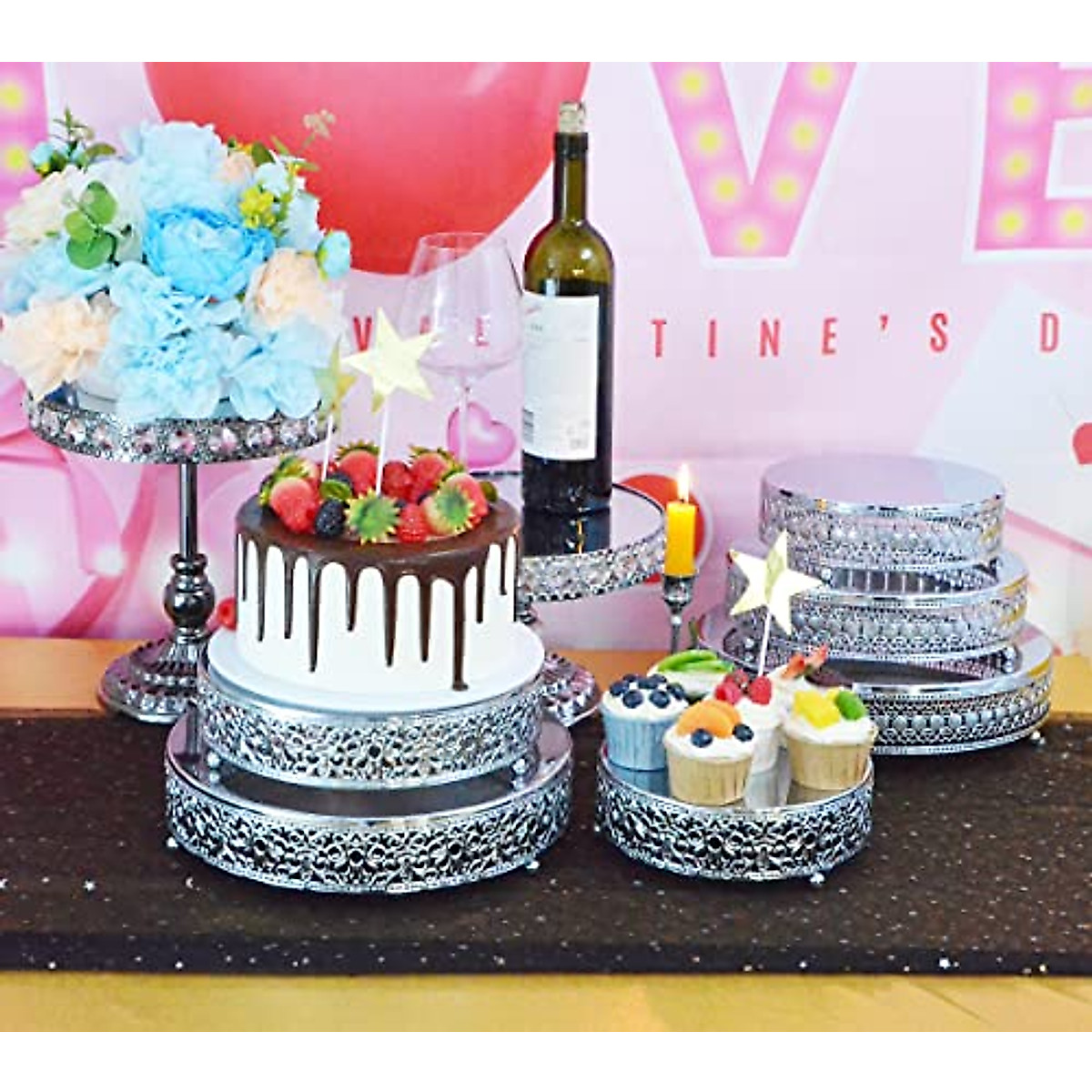 Cake Stand Set of 3 Metal Cupcake Stands Dessert Display Plate for Wedding Party Birthday,Silver