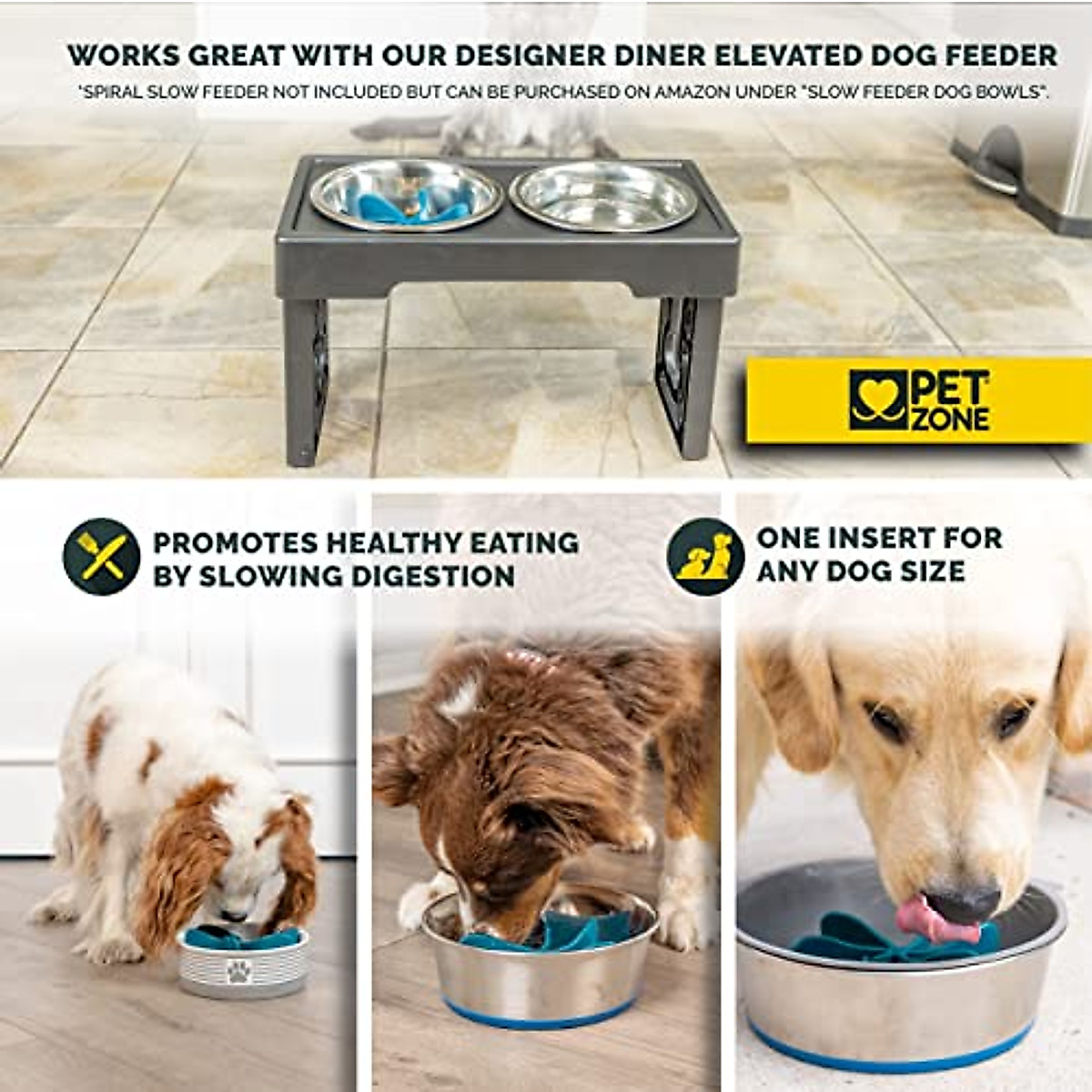 Our Pets Spiral Slow Feeder Insert Slow Feeder Dog Bowls | Turn a Dog Bowl or Dog Dish into a Dog Bowl Slow Feeder (Alternative to Dog Puzzle Feeder, Lick Mat, Dog Slow Feeder to Slow Down Eating