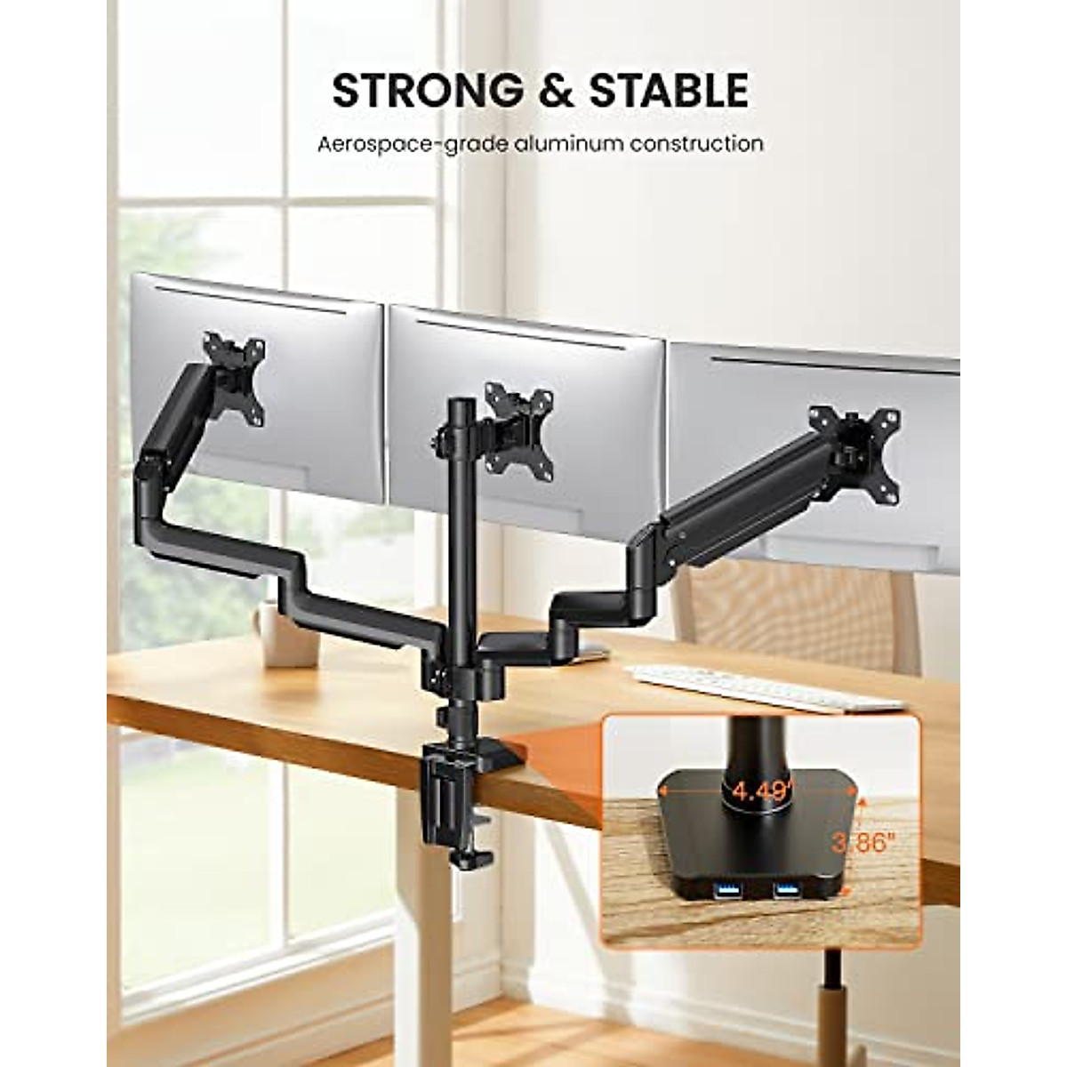 ErGear Triple Monitor Mount for Desk, 3 Monitor Stand with Gas Spring Adjustable Monitor Arm Fit Three Screens 13 to 27 inch Flat/Curved LCD Computer Screens Holds Max 17.6lbs with Clamp