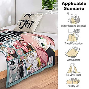 Anime ANYA Family Plush Splicing Blanket Flannel Fleece Warm Soft Throw Blanket for Couch Sofa Bed Living Room 60 X 50 in
