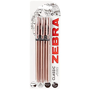 Zebra Classic Rose Gold Ballpoint Pens, Black Ink, 3 count (Pack of 1)