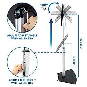 Mount-It! Anti-Theft Tablet Kiosk Floor Stand Compatible with iPad and Samsung | Height Adjustable Secure Check-in Stand | Free-Standing Or Secure Bolt-On Design