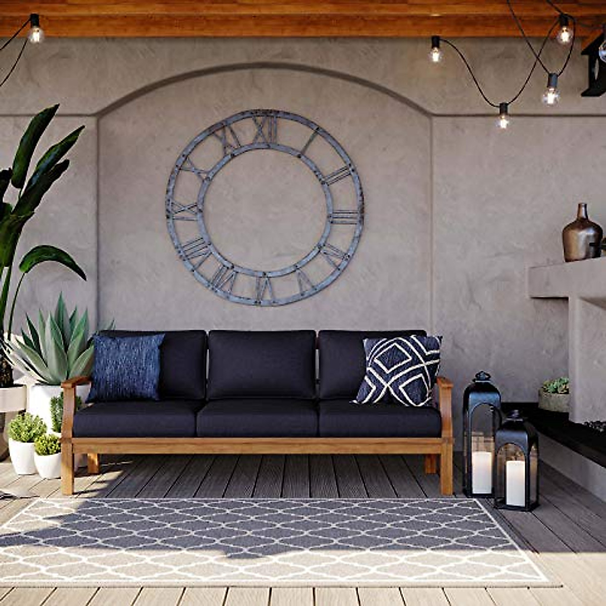 Modway EEI-4176-NAT-NAV Marina Patio Teak Sofa, Natural Navy