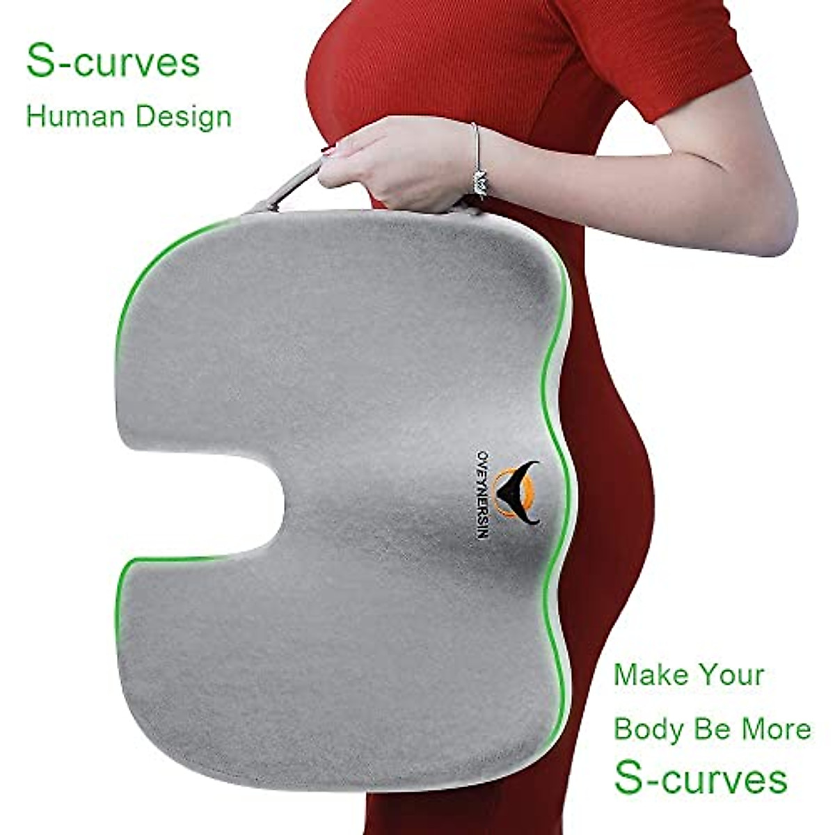 OVEYNERSIN Seat Cushion for Office Chair - Desk Back Pillow Support Memory Foam Car Cushions Coccyx Orthopedic Hip Sciatica Pain Pad Computer Accessories for Women Men
