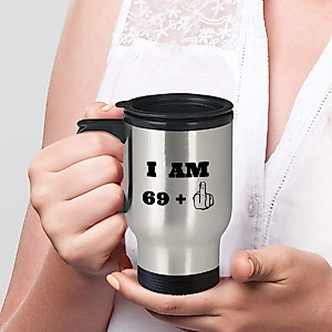 70th Birthday Travel Mug, Middle Finger Cup, 70th Birthday Gifts For Men And Women, Funny Birthday Present For 70 Year Old Relatives and Friends, 14 oz Silver Cup