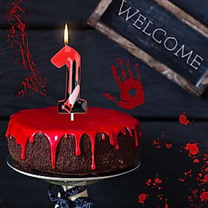 Photect Bleeding Number Candle Halloween Birthday Candle Have a Killer Birthday Cake Topper for Gothic Birthday Decoration Horror Themed Halloween Party (Number 1)