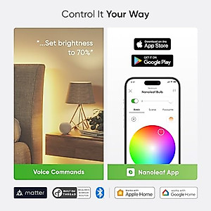 Nanoleaf Essentials Smart LED Color-Changing Light Bulb (60W) - RGB & Warm to Cool Whites, App & Voice Control (Works with Apple Home, Google Home)