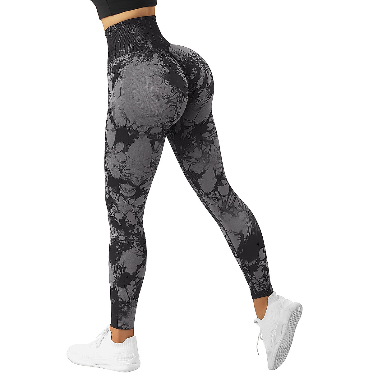 RXRXCOCO Womens Seamless Butt Lifting Leggings High Waisted Yoga Pants Tummy Control Workout Leggings Compression Tights Black Tie Dye Medium