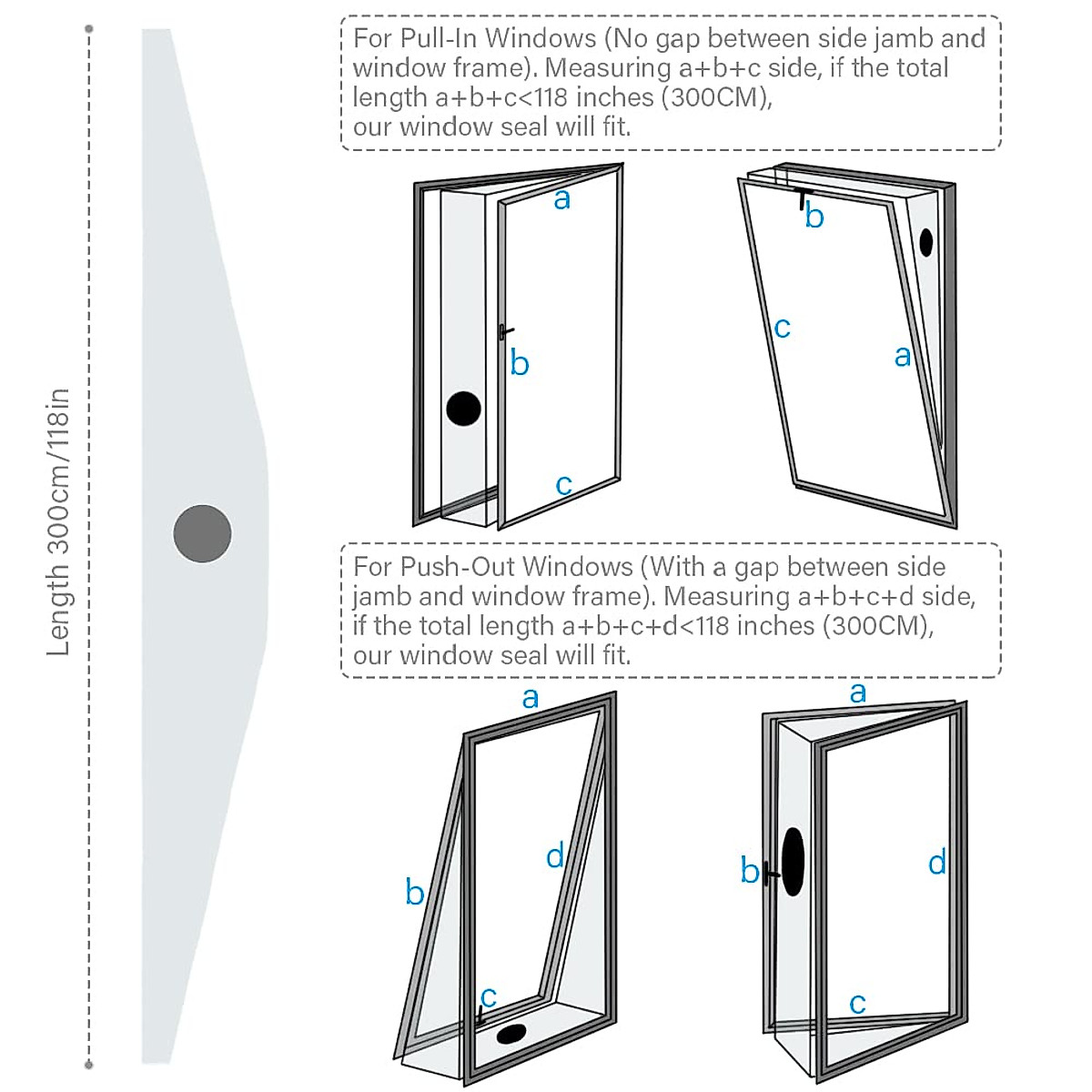 BEWAVE Portable AC Window Seal, Universal Window Seal for Portable Air Conditioner, Window Vent Kit with Shrink Rope and Adhesive Fastener for Casement Window, 118Inch/300CM