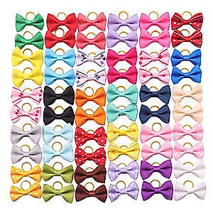 YAKA 60PCS (30 Paris) Cute Puppy Dog Small Bowknot Hair Bows with Rubber Bands Handmade Hair Accessories Bow Pet Grooming Products (60 Pcs,Cute Patterns) (Rubber Bands Style 1)