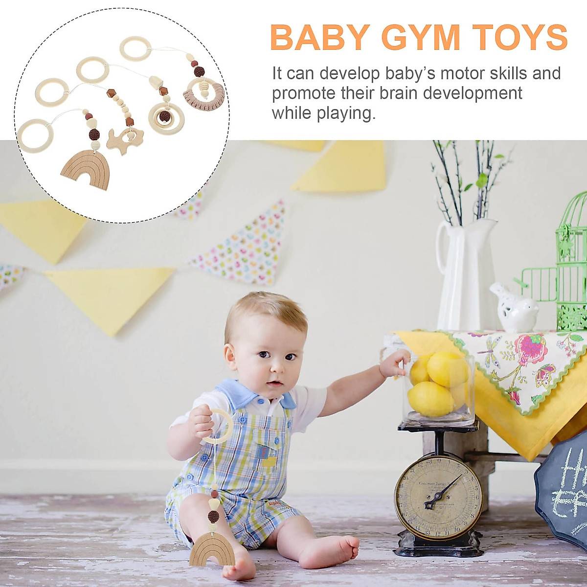 Toddmomy 4Pcs Baby Gym Wood Toys Wooden Hanging Toy Wood Activity Pendant Hanging Toy Sensory Toys Nursery Decor