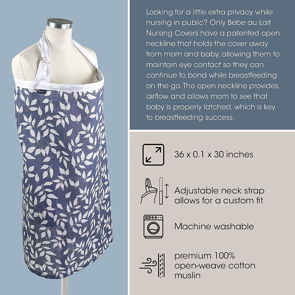 Bebe au Lait Nursing Cover, Apron, Shawl, Privacy Covers for Breast Feeding & Pumping, Breastfeeding Cover for Mom, Soft, & Breathable Muslin Cotton, Full Coverage, One Size Fits All - Boho