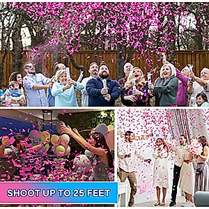 Gender Reveal Pink Confetti Cannon [5 Pack] - Gift 2 Magnetic Photo Frames, Gender Reveal Baby Girl Party Supplies, Biodegradable Confetti Poppers