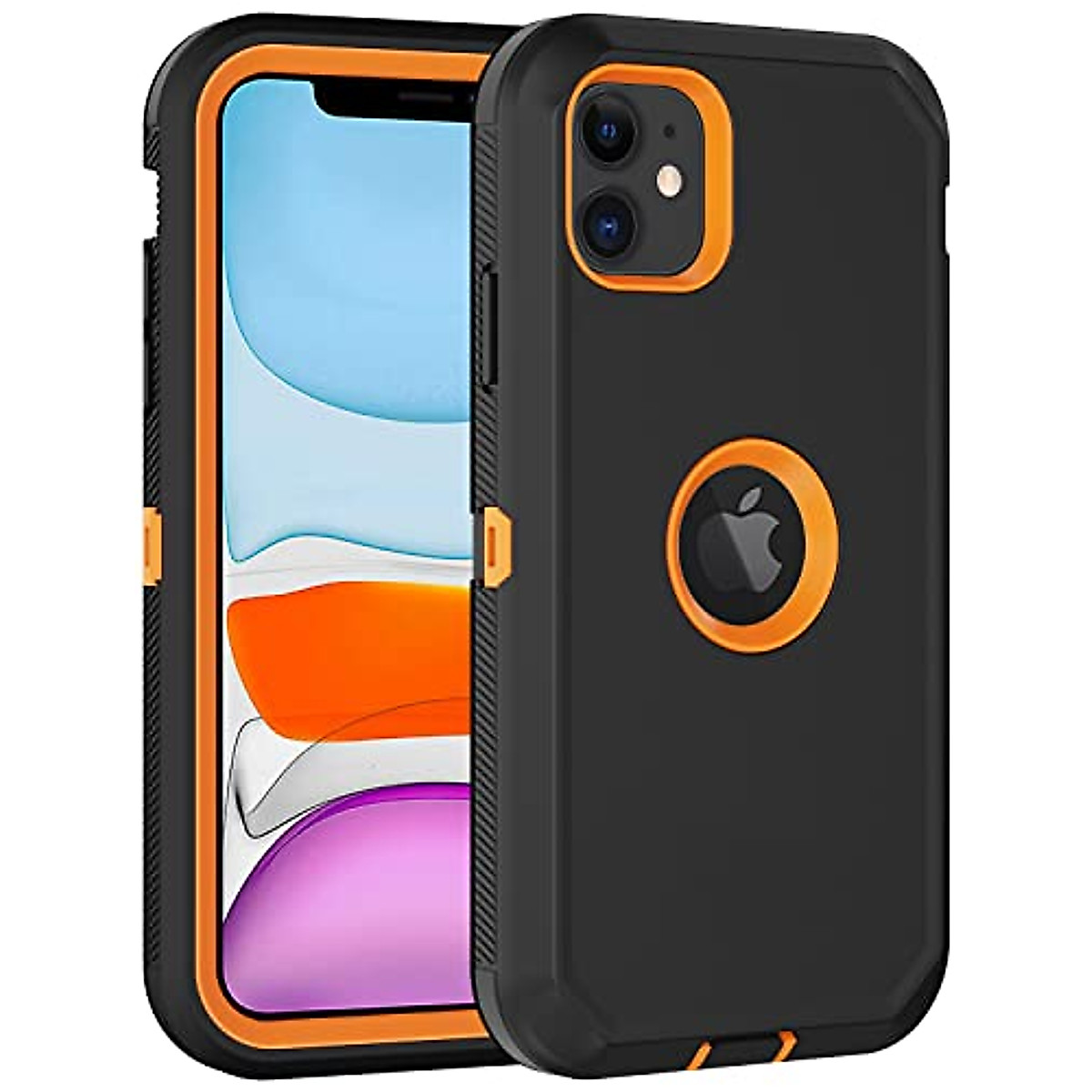Aimoll-88 iPhone 11 Heavy Duty Case - Built-in Screen Protector, Shockproof & Dust Proof, Rugged 3-Layer Protection, Black/Orange