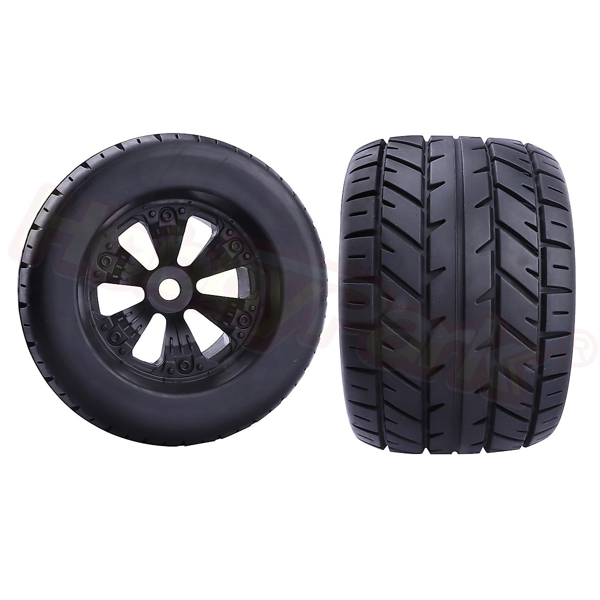 HobbyPark Pre-Glued 6.5" Tall 17mm Hex RC Street Tires and Wheels for Traxxas E-Revo 2.0 Sledge T-Maxx 3.3 Arrma Kraton 6s Notorious Redcat Kaiju Shredder 1/8 Monster Truck (Set of 4)