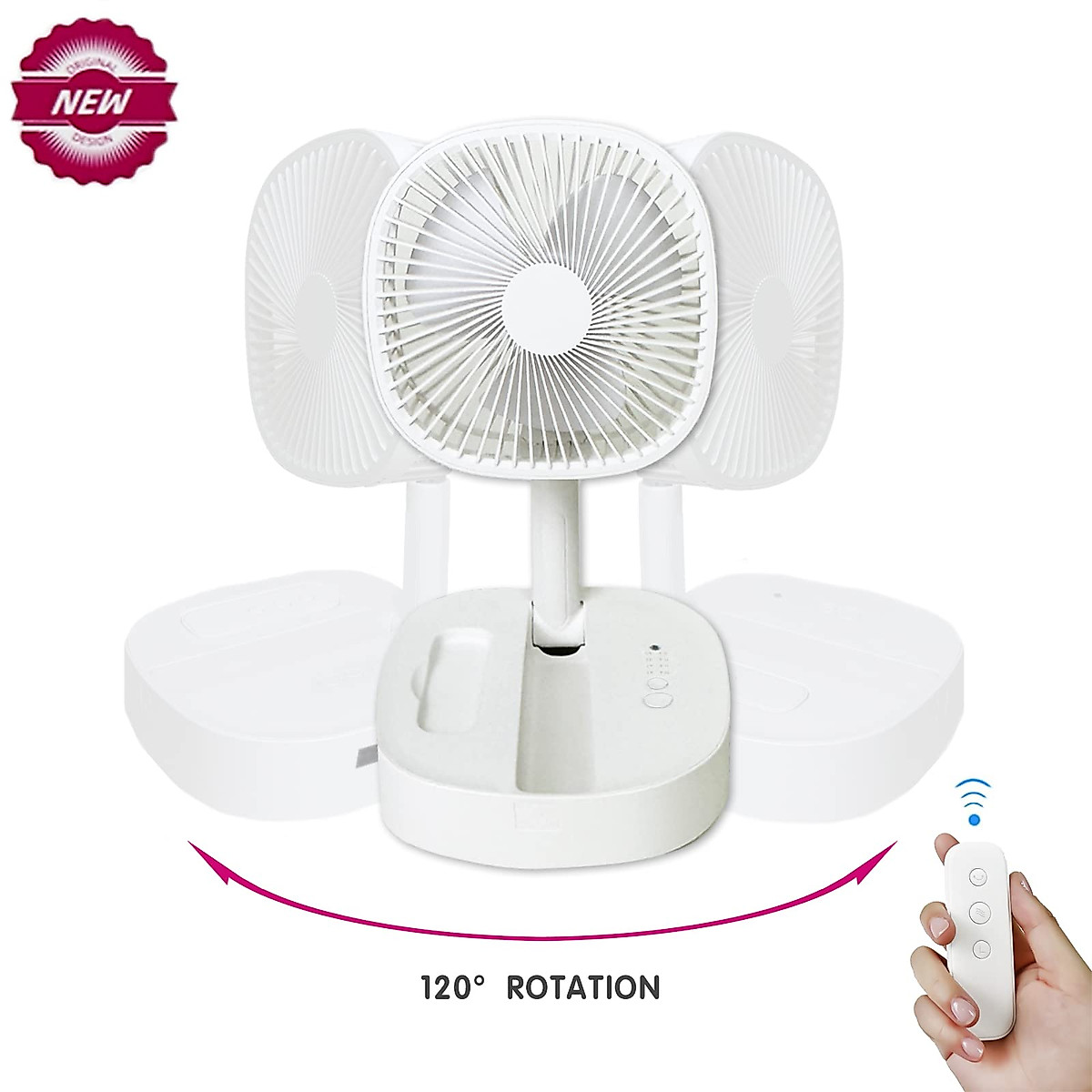 Magesh Oscillating Pedestal Foldable Desk and Floor Fan, Table Fan, Remote Control Telescopic 4 Speed Quiet Timer Fan for Bedroom Camping (White)