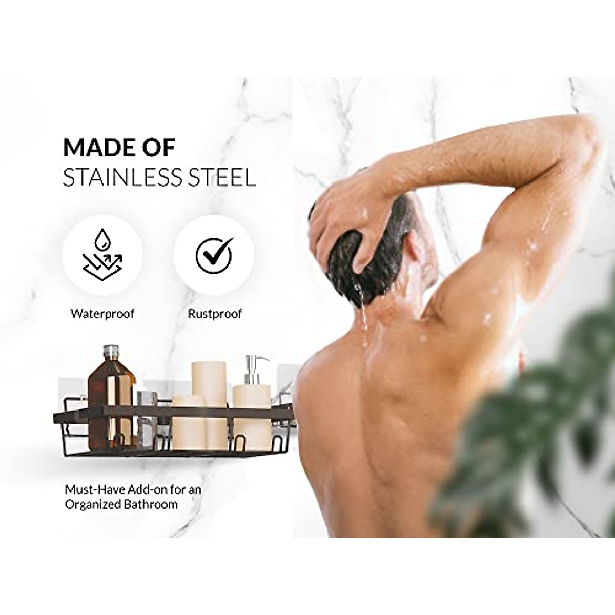 Bohemio Trends Shower Shelf - Premium Shower Caddy for Shower Organization - Adhesive Shower Rack - Stainless Steel Restroom Organizer - Pack of Two