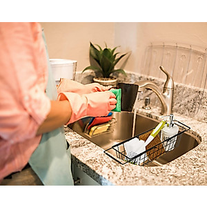 Yesland 2 Pack Over The Kitchen Sink Caddy Sponge Holder - Expandable from 13.25 to 20.75 Inch, Stainless Steel Telescopic Sink Storage Rack Basket for Kitchen Sink Bathroom Laundry Room Black