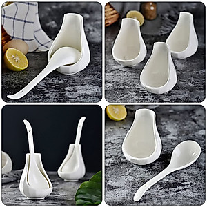 Hemoton Decor 2pcs Ceramic Spoon Rest Bottle Long Handle White Ceramics Stainless Steel Spoon