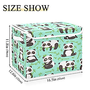 Kigai Panda and Bamboo Storage Basket with Lid,Collapsible Storage Box Fabric Storage Bin for Closet,Office,Bedroom,Nursery