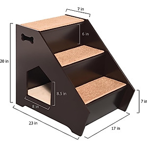 ARF Pets Cat Step House – Wooden Pet Stairs w/ 3 Nonslip Steps, Built-in House for Dogs, Cats & Short Pets to Reach Bed, Couch, Window, Car & More Extra Bonus Cushion Included