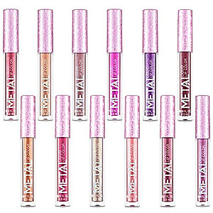Glitter Shimmer Liquid Lipstick Set 12 Colors Shinning and Long Lasting Waterproof Colourful Lip Gloss Set (12 PCS)