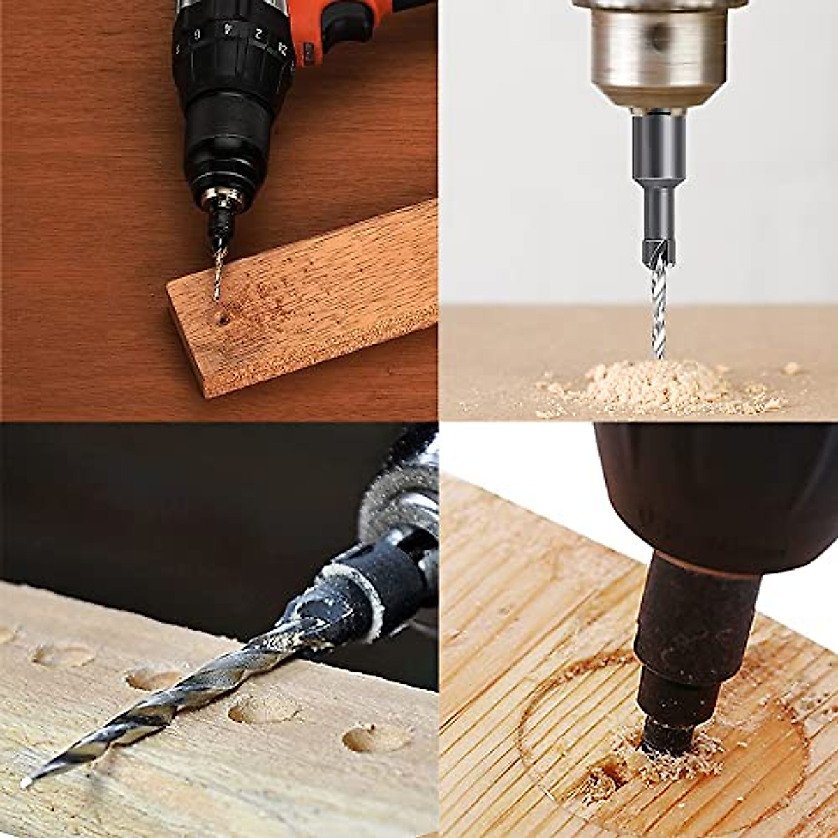 Yakamoz 5Pcs Taper Drill Countersink Set 1/4" Hex Shank Countersinks with Tapered Point Pilot Drill Bits for Woodworking