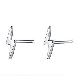 925 Sterling Silver Lightning Bolt Stud Earrings, Minimalist Small Stud Earrings for Women (Lightning - Silver)