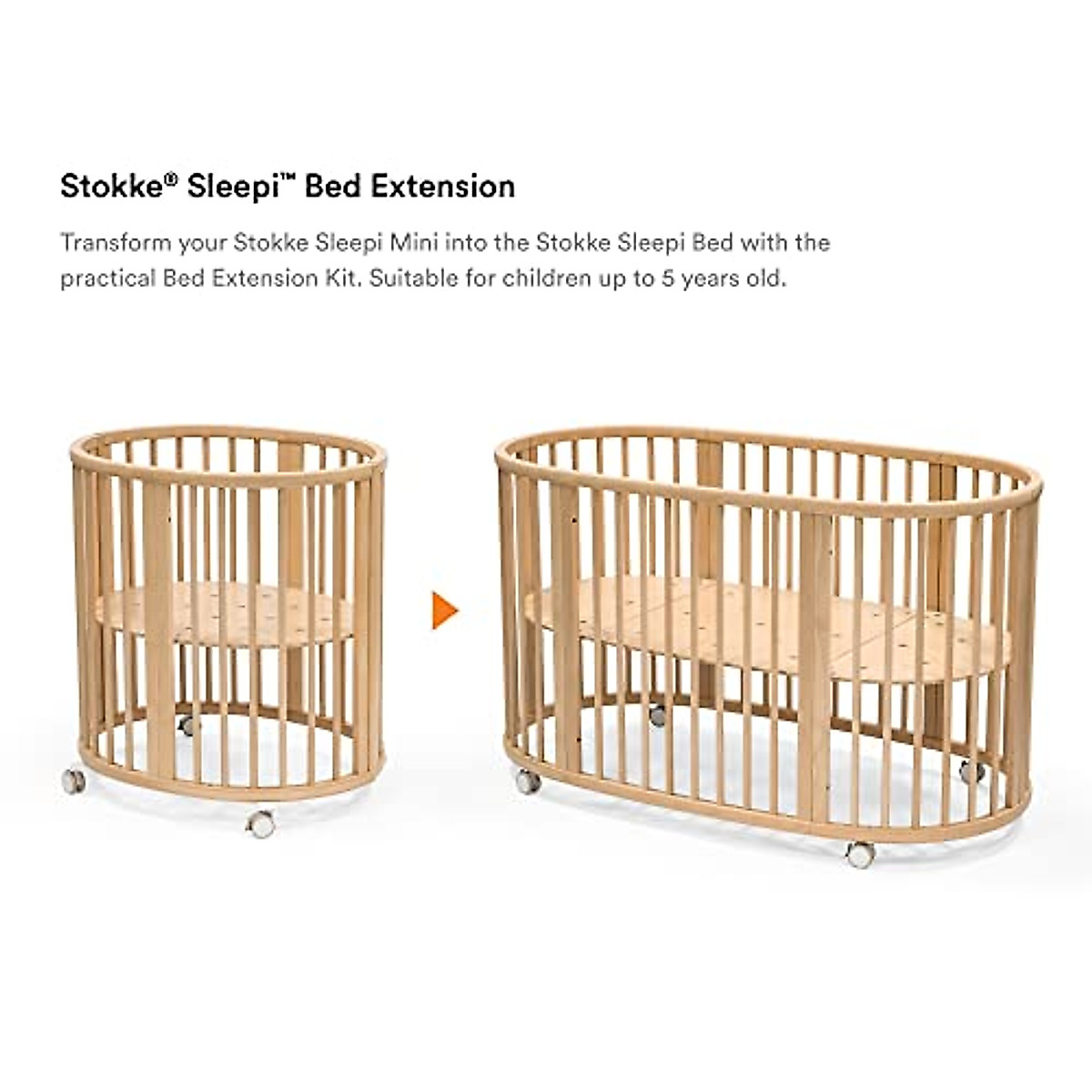 Stokke Sleepi Bed Extension, Natural - Convert Stokke Sleepi Mini Into Stokke Sleepi Bed - Extends Bed to 55.5” - Suitable for Children Up to 5 Years - Mattress Sold Separately