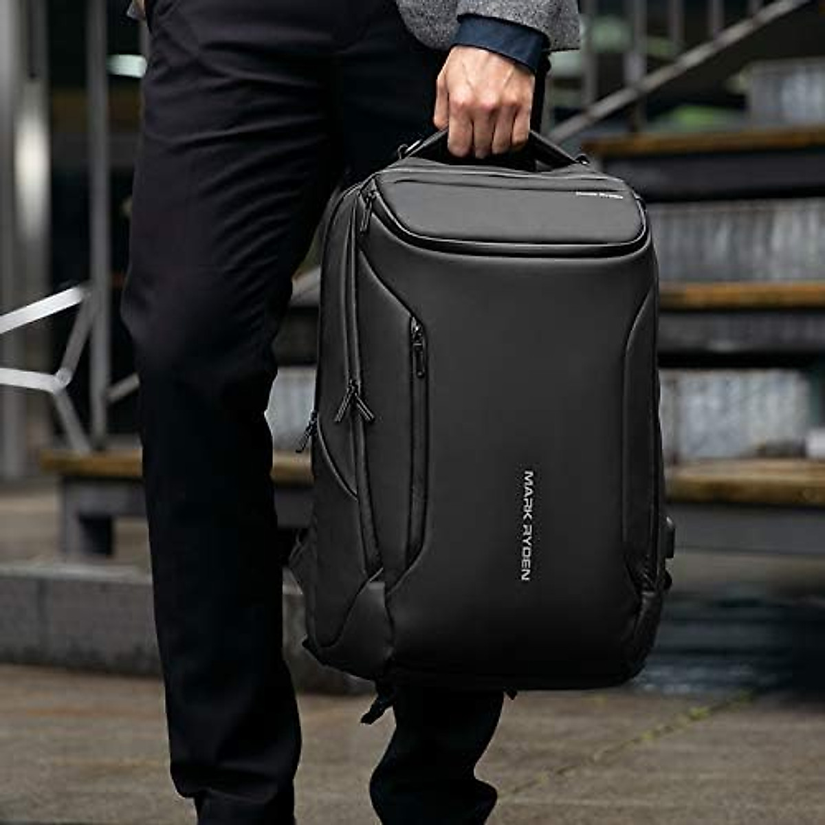 MARK RYDEN Business Backpack for Men, Waterproof High Tech Backpack with Sport Car Shape Design and USB Charging Port, Travel Laptop Backpack Fits 17.3 Inch Notebook (YKK-3 Pocket)