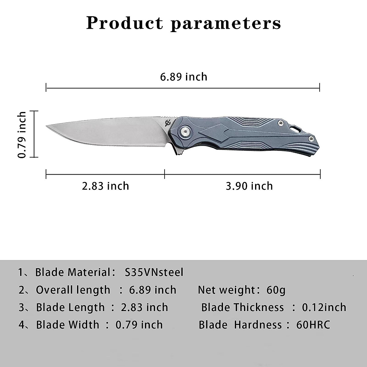 KWINKIN EDC Pocket Folding Knife, S35VN Blade Folding Knife, Blue Titanium Handle, Lined Locking Construction, Suitable for Men and Women's Daily Carry, Lightweight and Practical.
