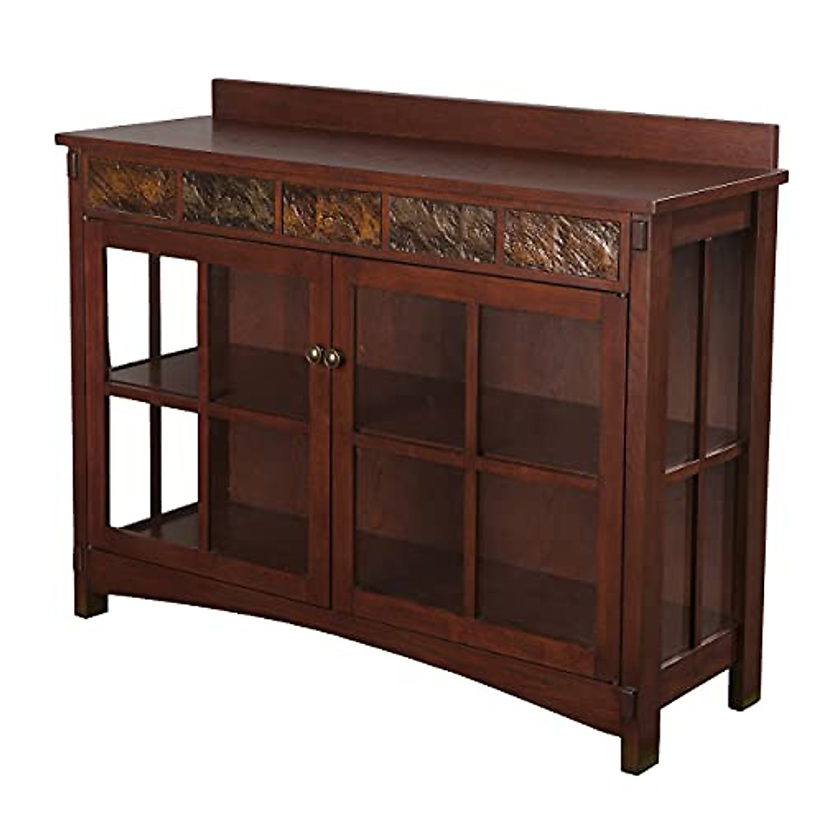 SEI Furniture Camino Mission Sideboard & Curio - Red Washed Expresso Finish w/ Faux Slate - Spacious Design (AMZ0092MC)