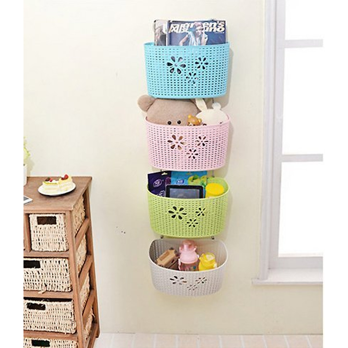 LAAT1pcs Storage Basket Plastic Hanging Shower Basket with Hook for Bathroom Shampoo Kitchen Shampoo Cosmetics Food Vegetable Hanging Organizer Holder