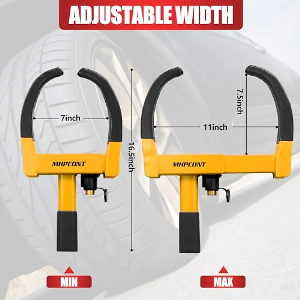 Wheel Lock Universal Trailer Wheel Lock Adjustable Security Tire Boot Lock Anti Theft for ATV RV SUV Car Golf Cart Boats Motorcycles Great Deterrent Bright Black-Yellow (3 Keys)