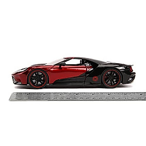 Jada Toys Marvel 1:24 2017 Ford GT Die-cast Car with 2.75" Miles Morales Spider-Man Figure, Toys for Kids and Adults Black and Red
