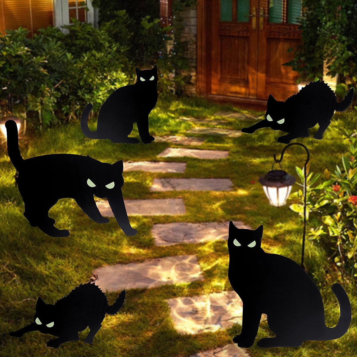 Black Cat Silhouette Halloween Yard Signs Stakes Outdoor Decorations - 3PCS Black Cat Lawn Decorations Signs for Garden Yard Scary Halloween Witch Decorations Outside (Black Cat)