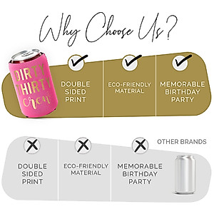 Dirty Thirty Crew Can Coolers, 30th Birthday Party Coolies, Set of 12, Black/White and Gold Thirtieth Birthday Cup Coolers, Perfect for Birthday Parties, Birthday Decorations