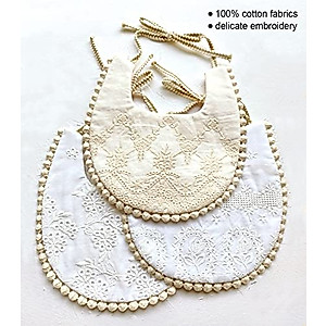 Cherssy Baby Girl Reversible Bibs with Crochet Lace, Floral Cotton Bibs, Handmade Drooling Bibs for Newborn Infant Toddler, 3 Pack