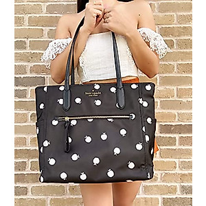 Kate Spade Chelsea Little Better Nylon Large Top Zip Tote Bag Black Apple Print