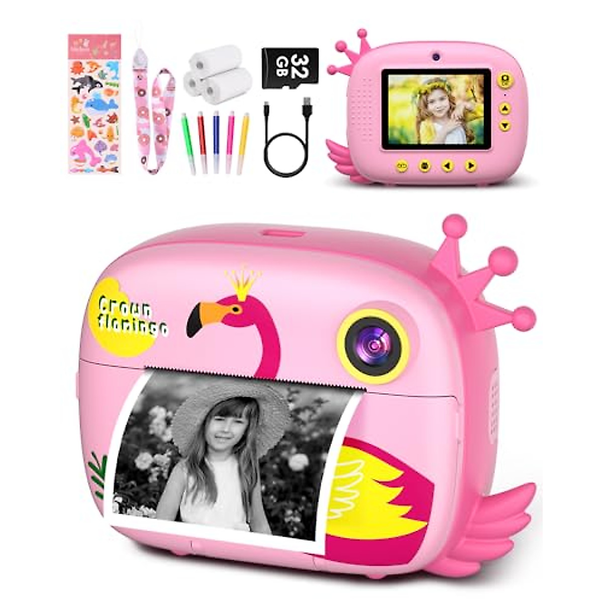 Kids Camera Instant Print, 2.4-inch Screen 12MP / 1080P HD Kids Digital Camera, Kids Toddler Camera, Boys Girls Christmas Birthday Gifts for 3 4 5 6 7 8 9 10 11 12 Year Old