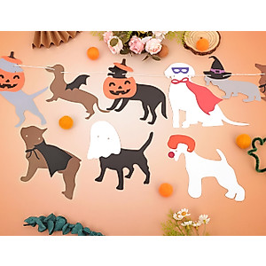 Halloween Dog Garland - Halloween Spooky Dogs Banner, Cute Witch Hat Pumpkin Puppy Dog Hanging Banner, Halloween Puppy Theme Wall Decor