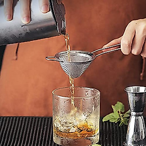 KUFUNG Fine Mesh Sieve Strainer Stainless Steel Cocktail Strainer Food Strainers Tea Strainer Coffee Strainer with Long Handle for Double Straining Utensil (S, Gray)
