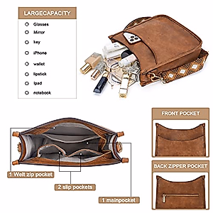 Caitina Women's Shoulder Handbags Trendy Vegan Leather Crossbody Bag Purses For Women Hobo Handbag with 2PCS Adjustable Strap(Brown)