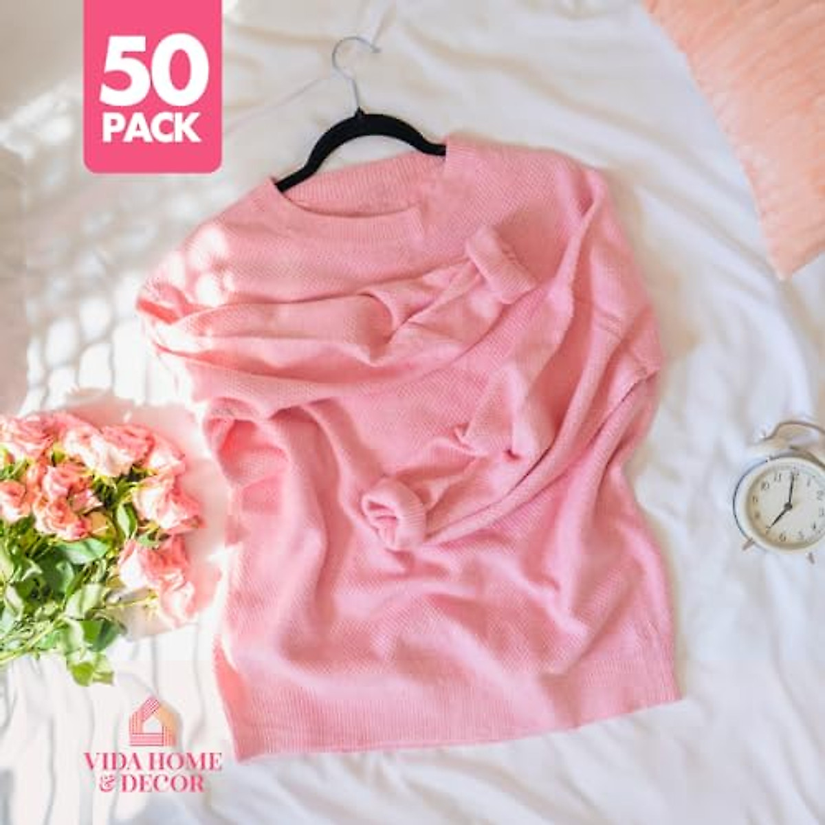 VIDAHOME Velvet Non Slip Hangers 50 Pack, Heavy Duty Clothes Hanger with 360 Rotating Swivel Hook (Black, 50 Pack)