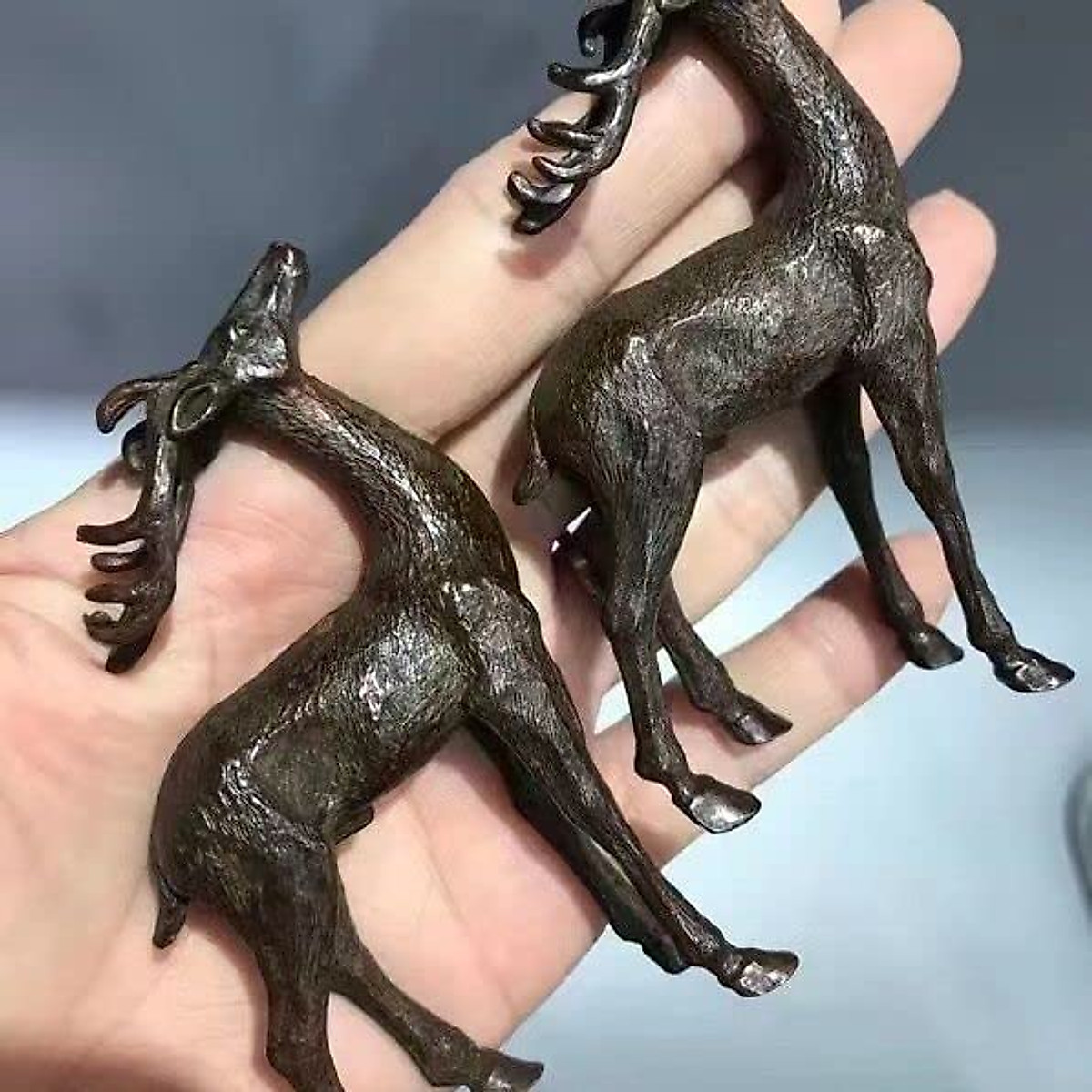 9cm Brass Retro Solid Sika Deer Ornament, Metal Fulu Statue Home Decoration Desktop Tea Pet Crafts Collection