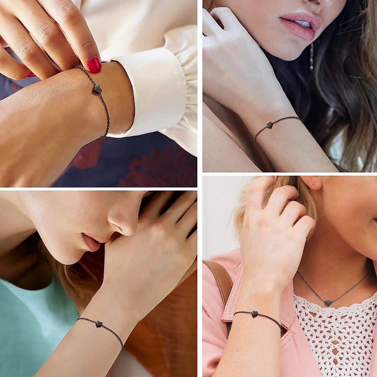 Dainty C Letter Bracelet Cute Jewelry Sterling Silver Thin Chain Heart Initial Bracelets for Women